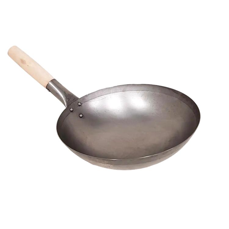 Iron Wok Wood w/Wood Handle Round Base 300mm - Hospitality Supplies Express