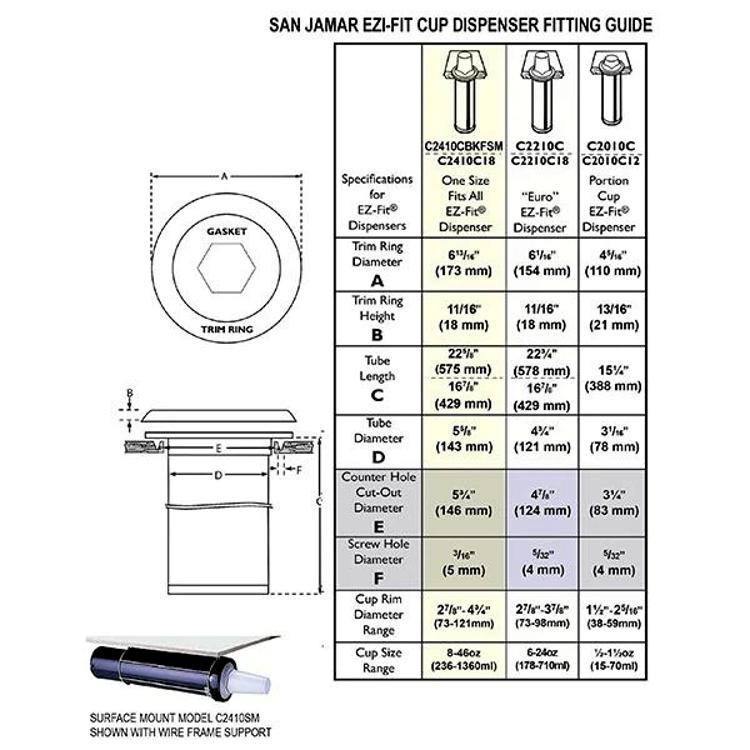 San Jamar Counter Mount Cup Dispenser Cup Rim Diameter 73-121mm Tube ...